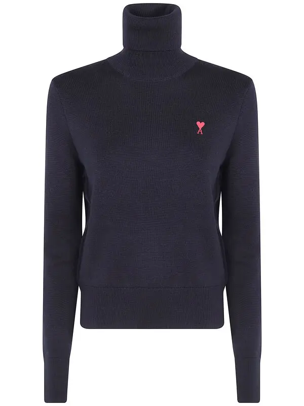 AMI Paris Wool Turtleneck Sweater With De Coeur Emblem
