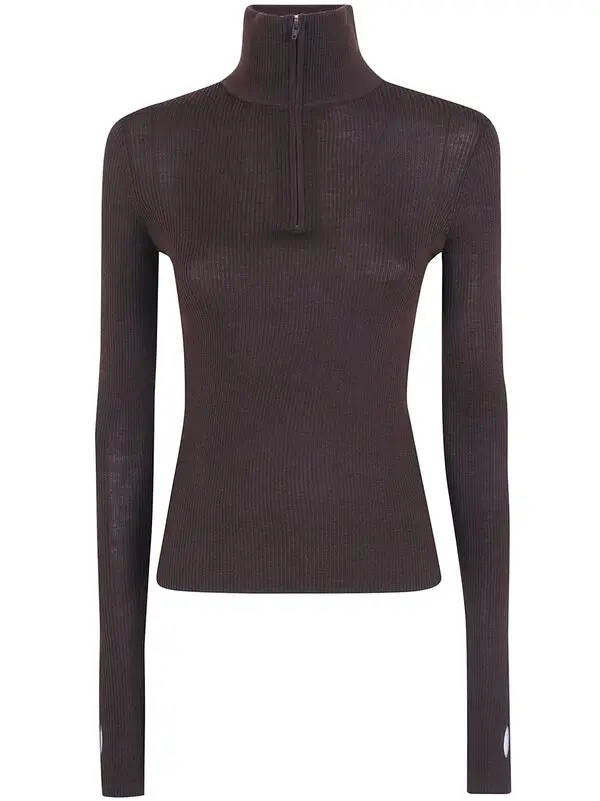 THE FRANKIE SHOP Zip-up Ribbed Sweater In Merino Wool And Silk Blend
