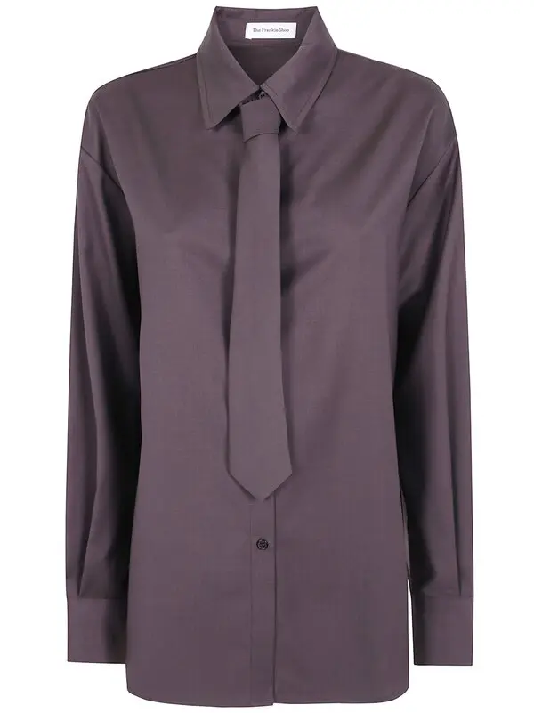 THE FRANKIE SHOP Peri Shirt With Tie Neck Detail - Brown