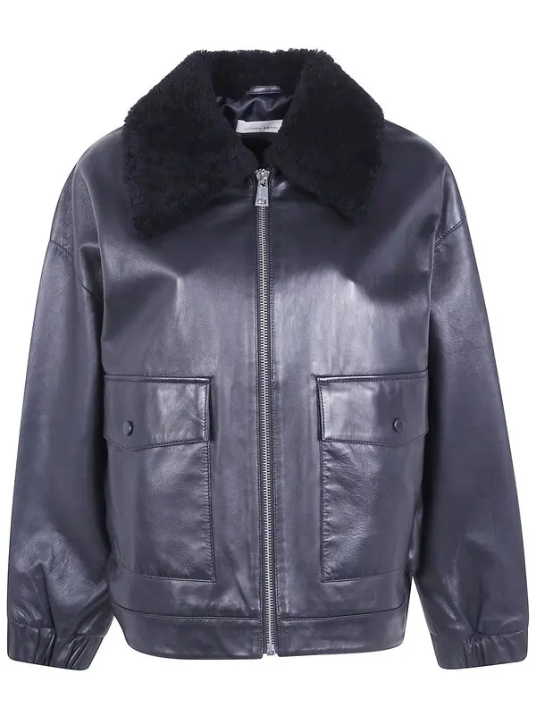 Liviana Conti Leather Bomber Jacket With Fur Collar