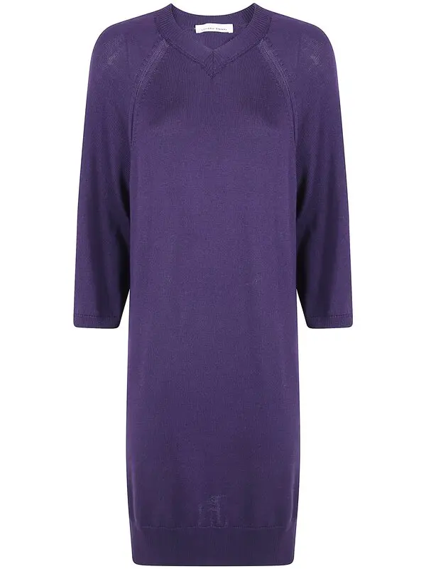 Liviana Conti Wool V-neck Dress With Asymmetrical Hem