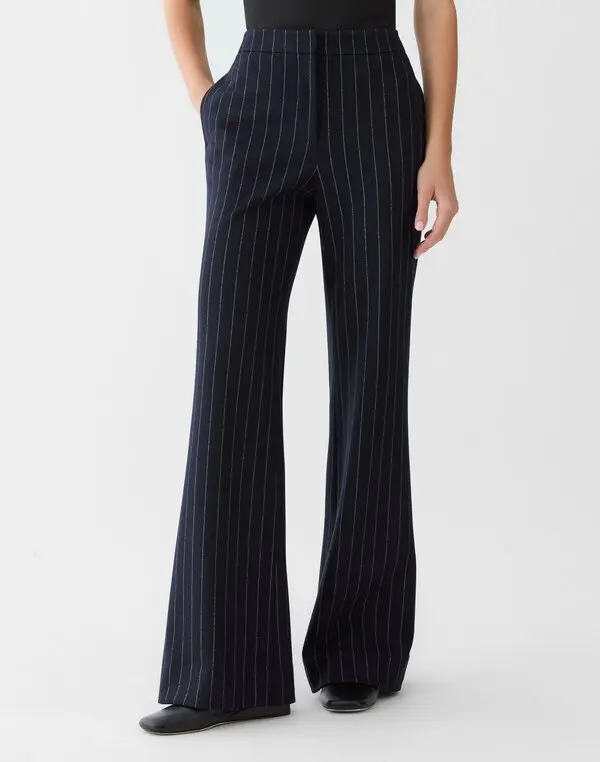 Lafayette 148 New York High Rise Flared Pinstripe Wool Jersey Pants