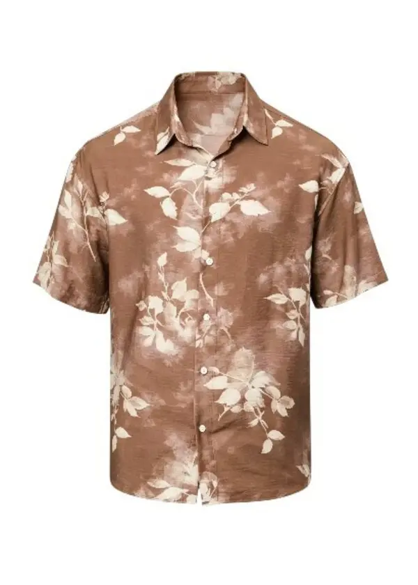 VAYLA Lightweight Short Sleeve Printed Shirt Mocha