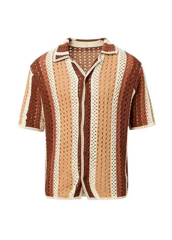 VAYLA Neutrals Cotton Knit Striped Resort Shirt & Mocha