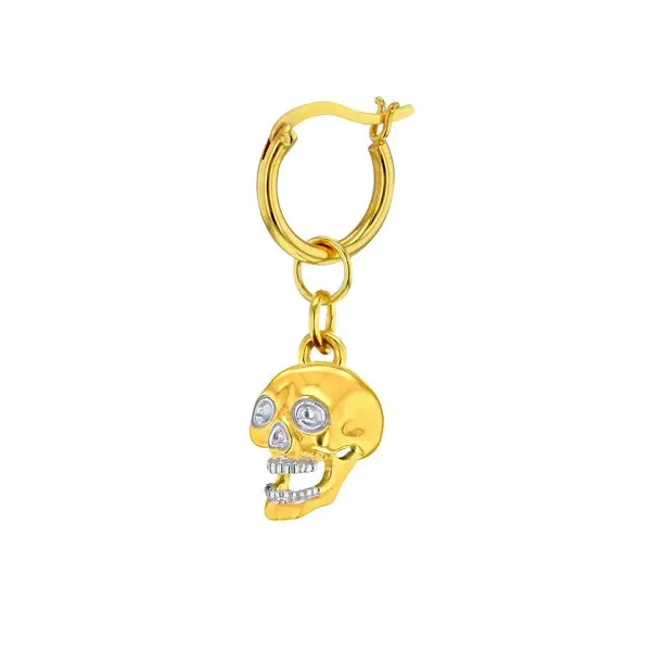 TRUE ROCKS 18kt -plated 2 Tone Mini Skull Earring On Hoop - Gold