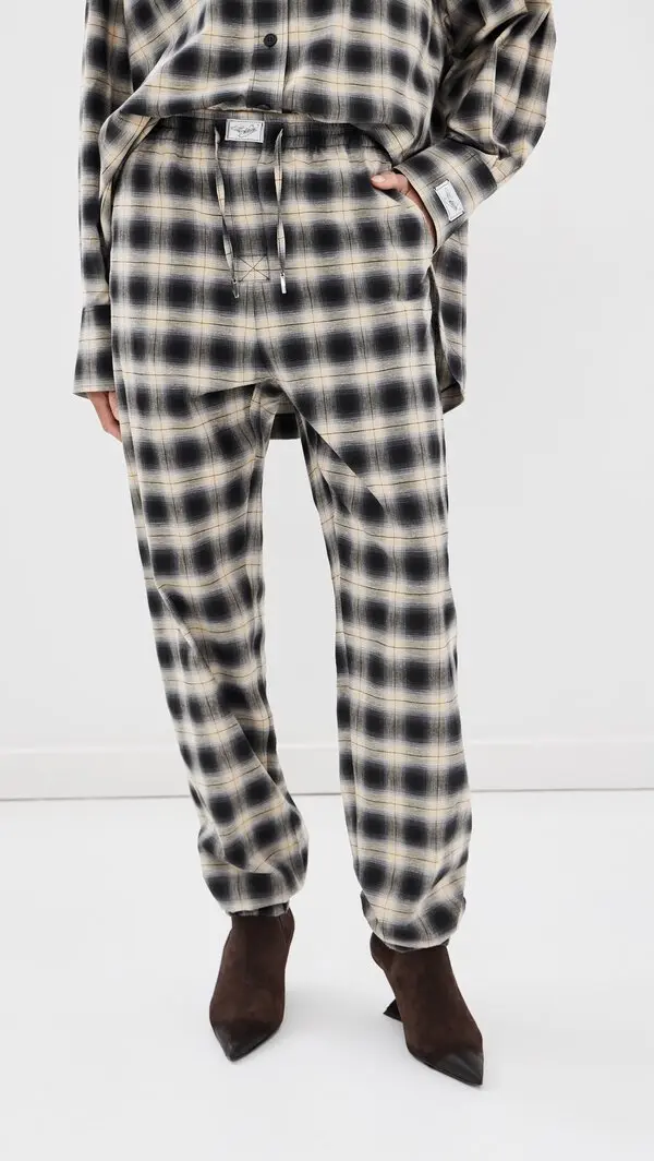 Attico Long Check Balloon Pants - Sand/black