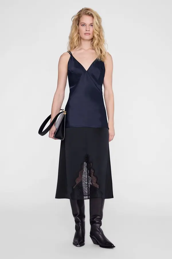 ANINE BING Blanca Satin Camisole - Navy