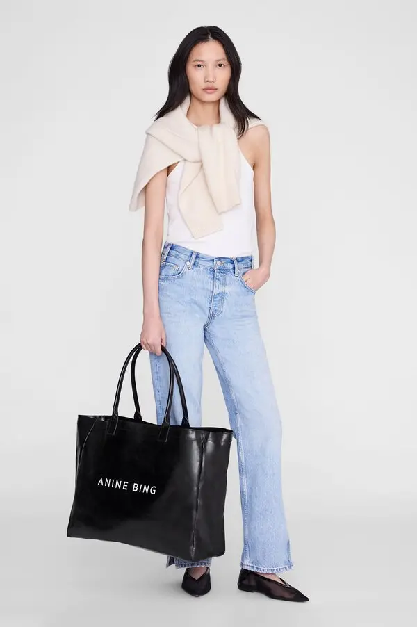 ANINE BING Leo Coated Canvas Tote Bag - Black
