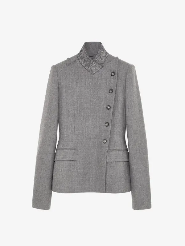 Alexander McQueen Wool Pinstripe Cross Lapel Jacket - Grey