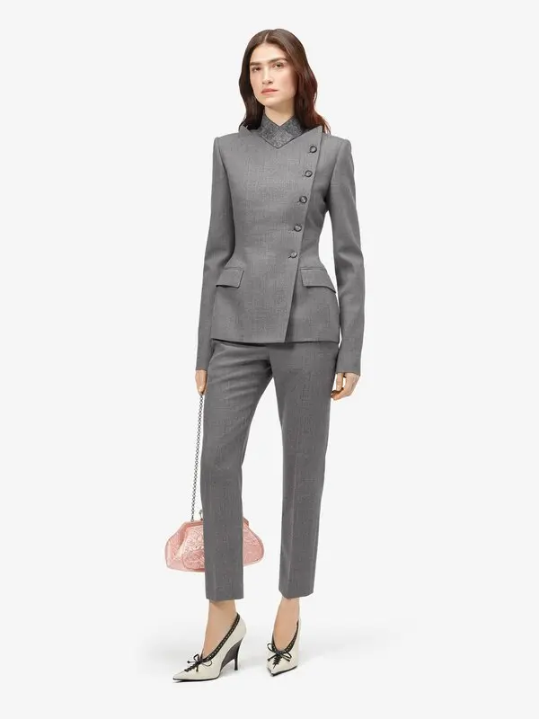 Alexander McQueen Wool Pinstripe Cross Lapel Jacket
