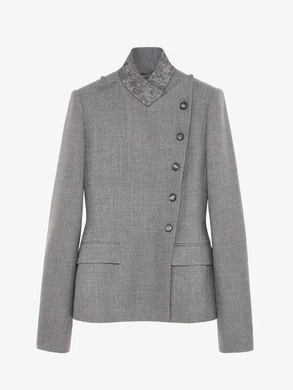 Alexander McQueen Wool Pinstripe Cross Lapel Jacket - Grey