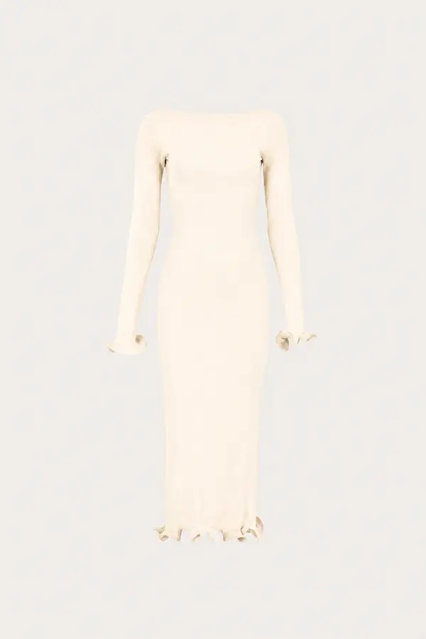 SAME Ruffled Hem Midi Dress - Cream