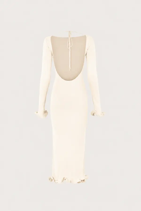 SAME Ruffled Hem Midi Dress - Cream