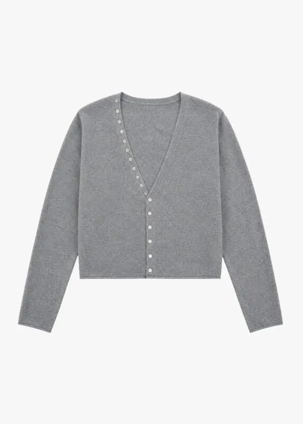 TT STUDIOS Avery Cashmere V-neck Cardigan With Pearl Buttons - Grey