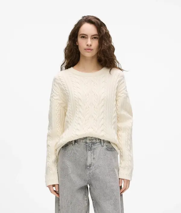Karl Lagerfeld Chunky Cable Knit Sweater - Cannoli Cream