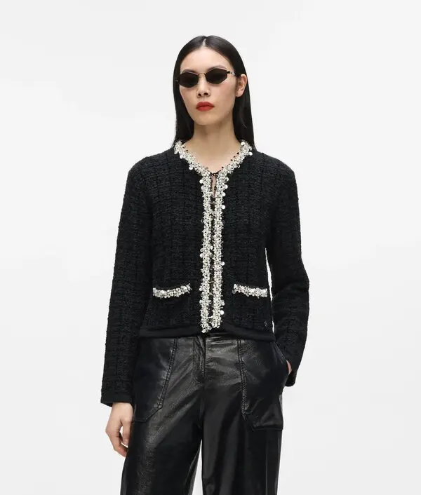 Karl Lagerfeld Textured Beaded Cardigan