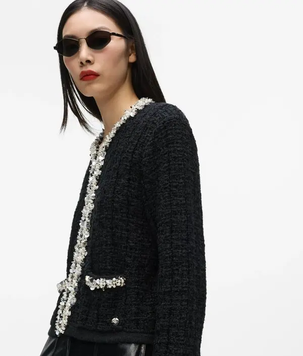 Karl Lagerfeld Textured Beaded Cardigan