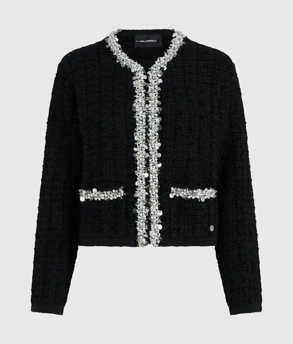 Karl Lagerfeld Textured Beaded Cardigan