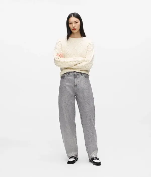 Karl Lagerfeld Coated Python Barrel-leg Jeans - Mid Grey
