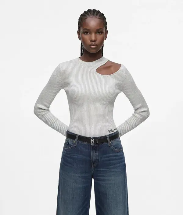 KL JEANS Jeans Metallic Ribbed Sweater With Shoulder Cut-out