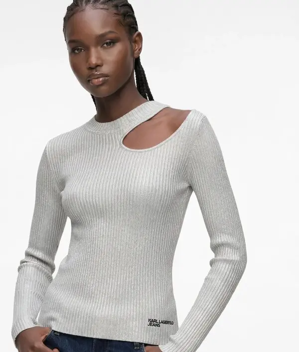 KL JEANS Jeans Metallic Ribbed Sweater With Shoulder Cut-out
