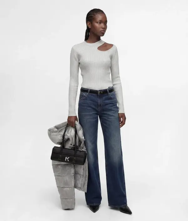 KL JEANS Jeans Metallic Ribbed Sweater With Shoulder Cut-out