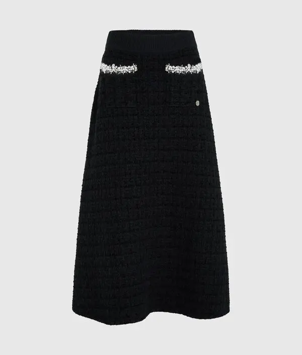 Karl Lagerfeld Faux-pearl Midi Knitted Skirt
