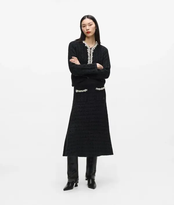 Karl Lagerfeld Faux-pearl Embellished Midi Knit Skirt - Black