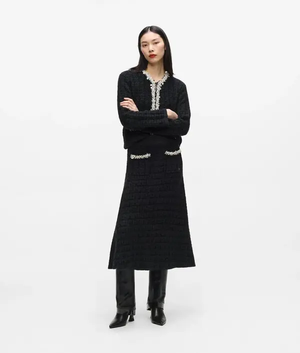 Karl Lagerfeld Faux-pearl Embellished Midi Knit Skirt - Black