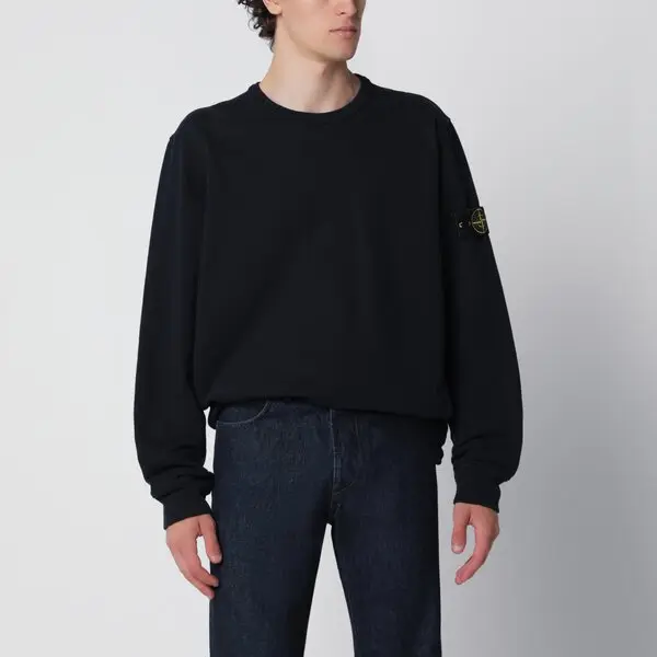 Stone Island Navy Crewneck Sweatshirt In Cotton - Blue