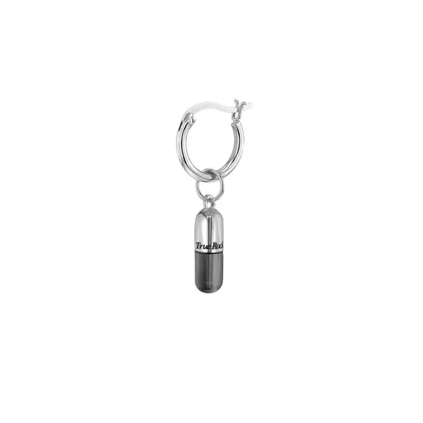 TRUE ROCKS Grey / Silver Gun Metal Grey Sterling Silver 2 Tone Mini Pill Charm On Silver Hoop