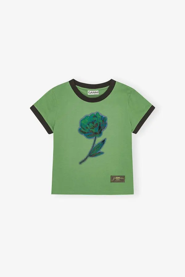 GANNI Ribbed Tank Top With Logo Detail - Green