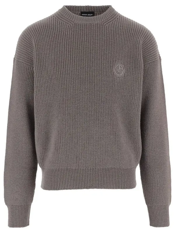 Giorgio Armani Crew Neck Sweater In Virgin Wool With Corn Cobs Stitch