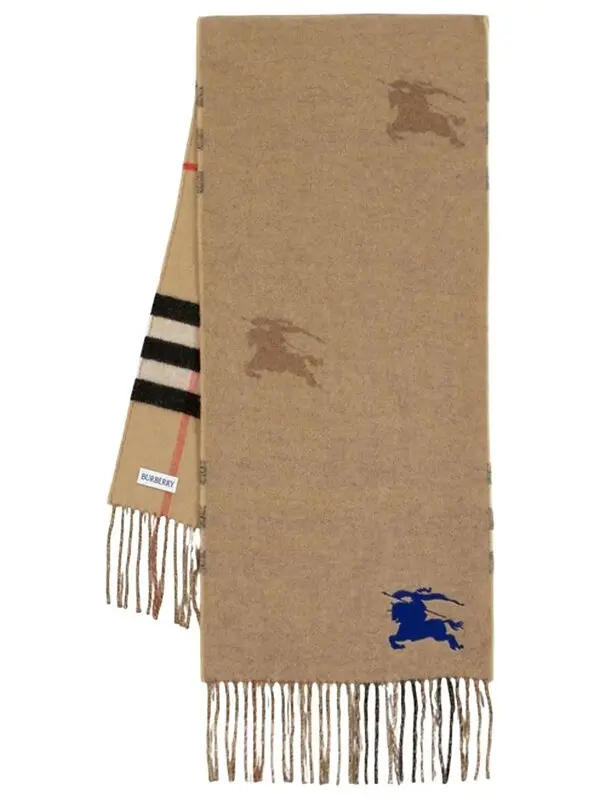Burberry Reversible Cashmere Check Scarf With Equestrian Knight - Brown