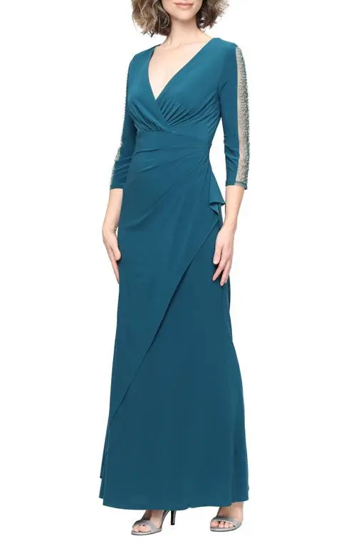 SL FASHIONS Beaded Sleeve Empire Waist Gown