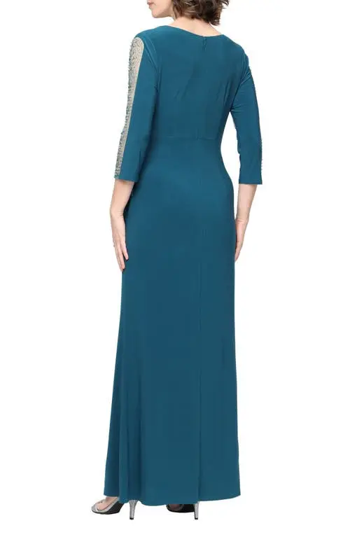 SL FASHIONS Beaded Sleeve Empire Waist Gown