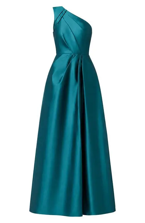 Adrianna Papell Pleated One-shoulder Mikado Gown