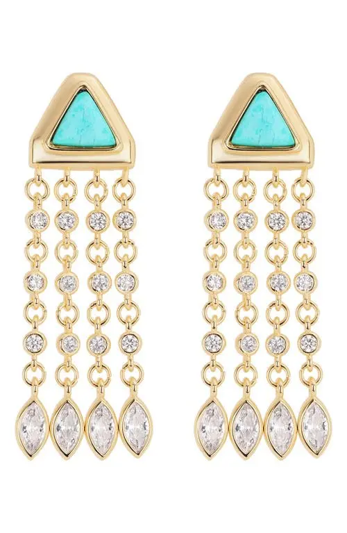 ATHRA LUXE Turquoise & Cubic Zirconia Fringe Drop Earrings - Gold