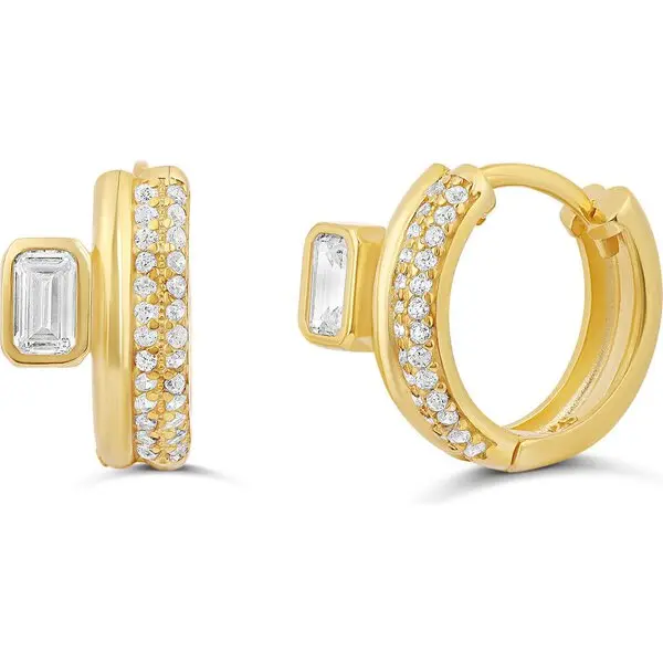 SHYMI 14k Plate Emerald Cut & Pavé Huggie Hoop Earrings - Gold