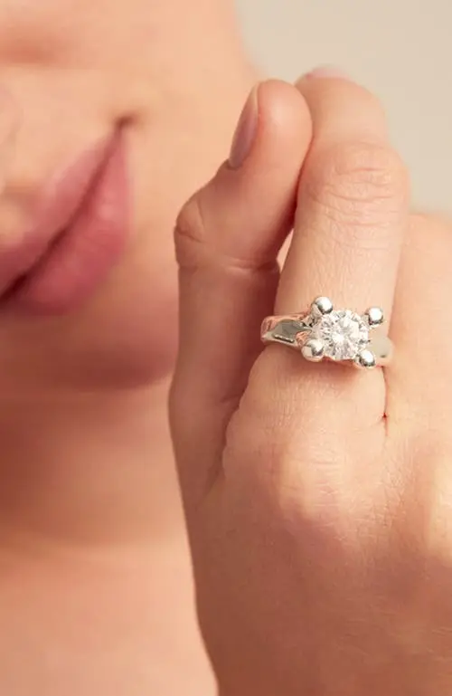 UNODE50 Sterling -plated Ring With White Cubic Zirconia Solitaire