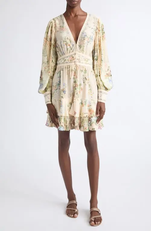 Camilla Silk Floral Print Long Sleeve Dress With Embellished Waistband