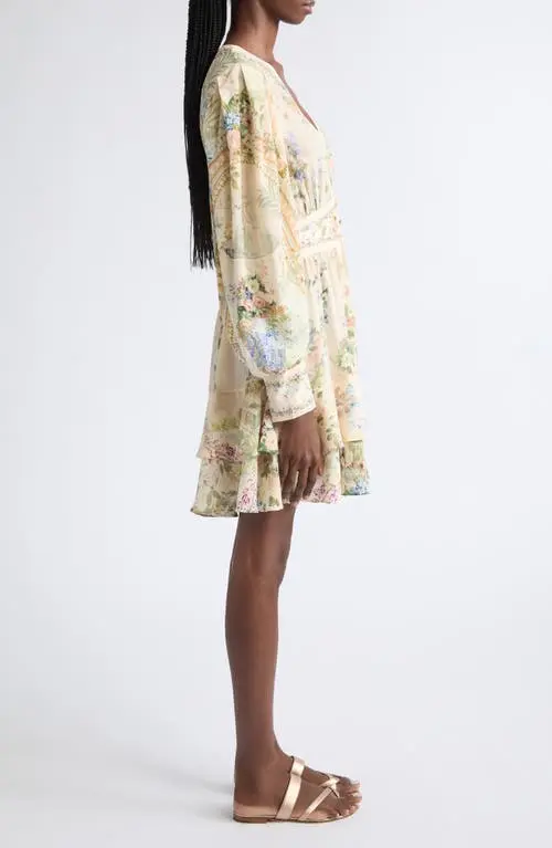 Camilla Silk Floral Print Long Sleeve Dress With Embellished Waistband
