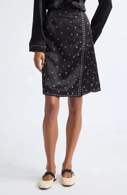 WALES BONNER Cosmic Studded Faux Wrap Satin Midi Skirt - Black