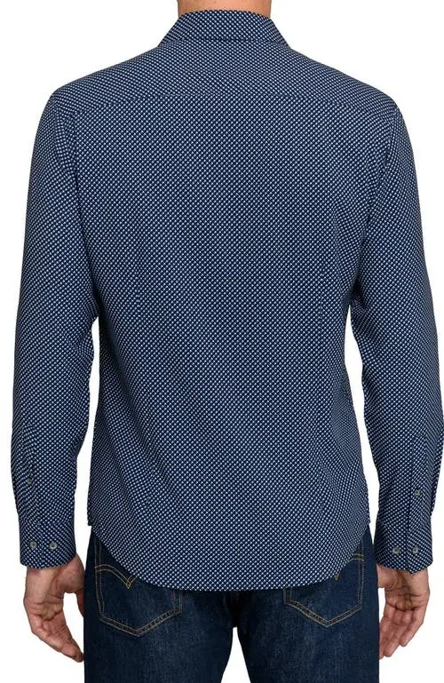 W.R.K Slim Fit Stacked Triangle Recycled Polyester Long Sleeve Shirt - Navy
