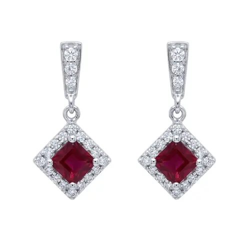 QIRAT FINE JEWELRY Princess-cut Ruby & Diamond Drop Earrings - Burgundy