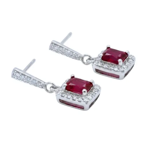 QIRAT FINE JEWELRY Princess-cut Ruby & Diamond Drop Earrings