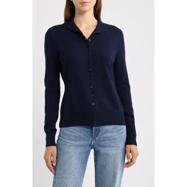 ROWING BLAZERS Merino Wool & Cashmere Mock Neck Button-up Sweater