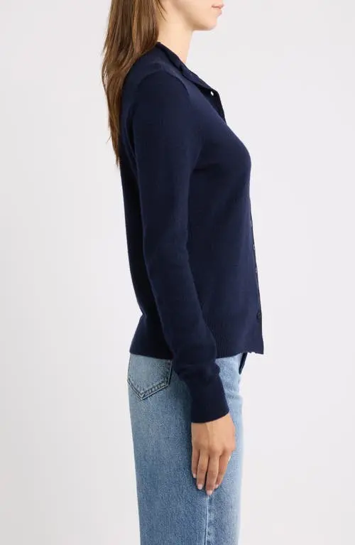 ROWING BLAZERS Merino Wool & Cashmere Mock Neck Button-up Sweater