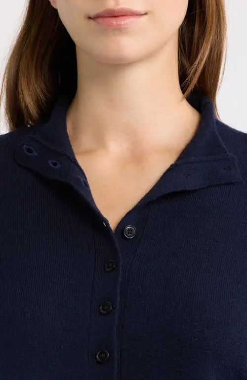 ROWING BLAZERS Merino Wool & Cashmere Mock Neck Button-up Sweater
