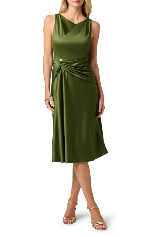Adrianna Papell Cowl Neck Satin Crepe Dress - Olive Cypress